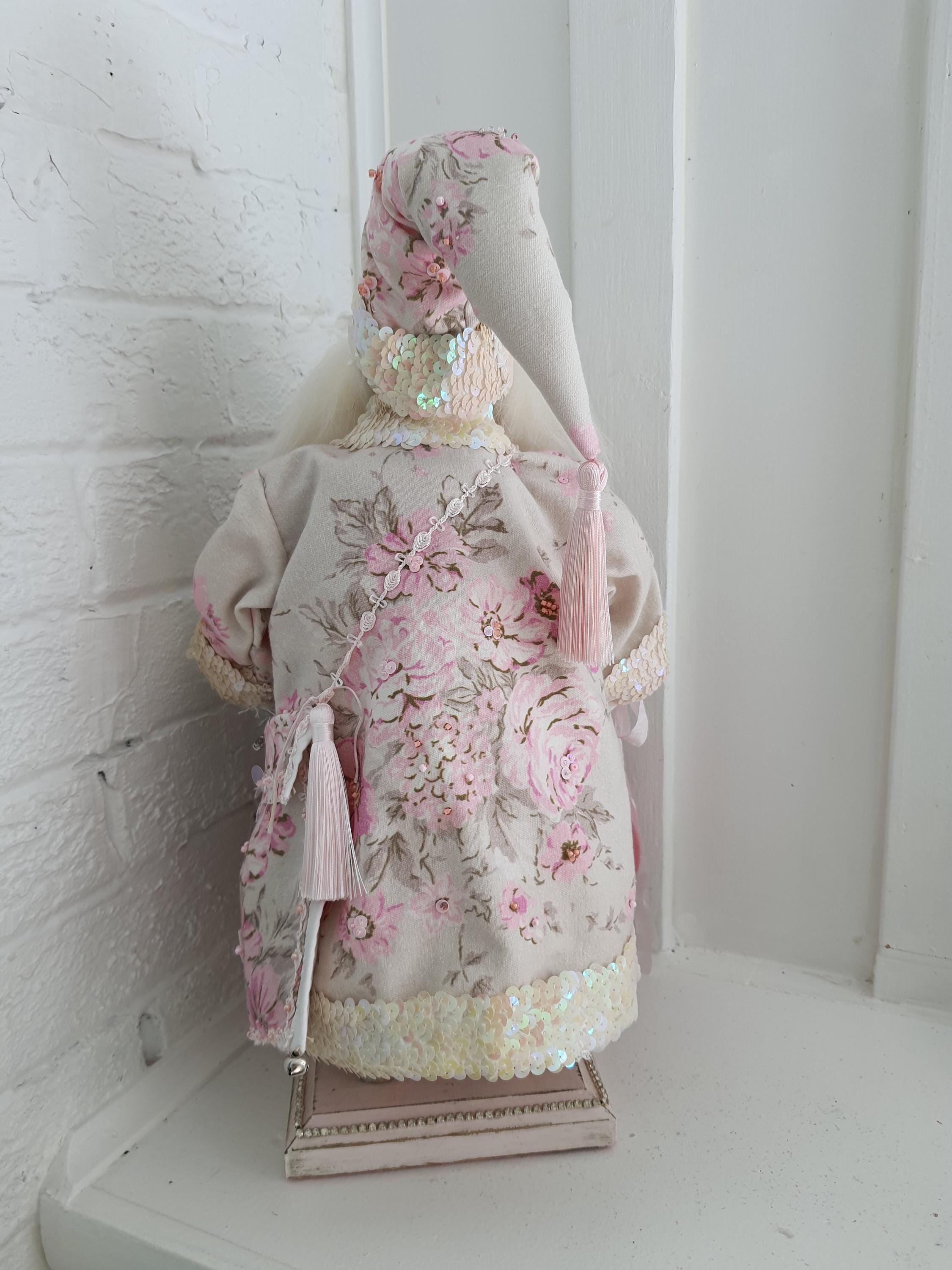 18" Tall Handcrafted Pink Santa Figurine, Shabby Chic Christmas Decor ...