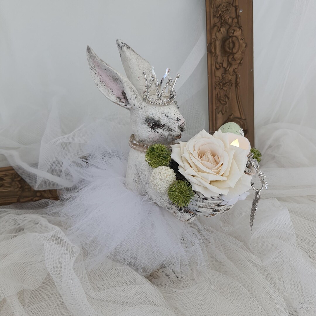 12" Tall Crowned Rabbit Statue Easter LED Tealight Candle Centerpiece ...