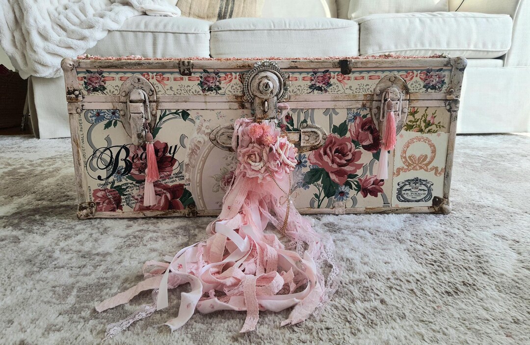 Vintage Floral Trunk: Shabby Chic Hand-painted Storage - Etsy