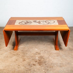 Mid Century Danish Modern Dining Table Ceramic Tile X2 Drop Leaf Teak ...