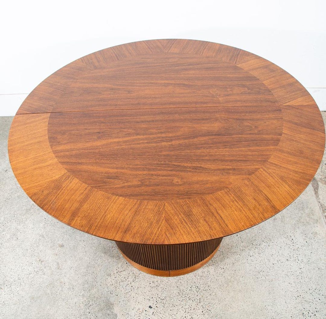 Mid Century Modern Dining Table Pedestal Walnut Round Restored Circular ...