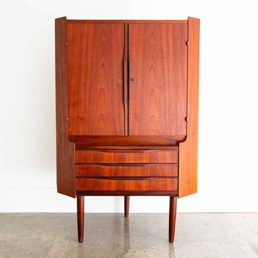 Mid Century Danish Modern Corner Cabinet Unit Teak Bar Mcm Denmark 3 ...