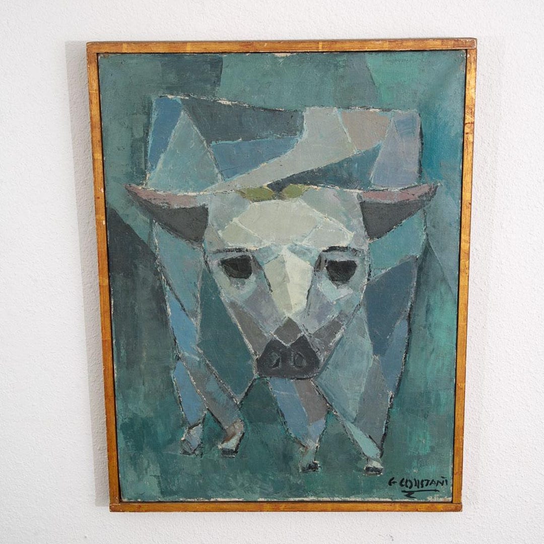 Mid Century Oil Painting George Constant Art Abstract Bull Original ...