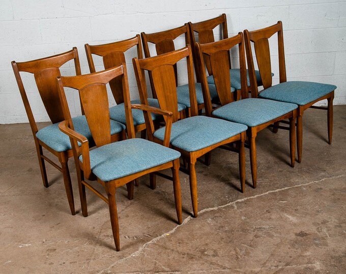 Mid Century Modern Dining Chairs Set 8 Garrison Solid Walnut High Back ...