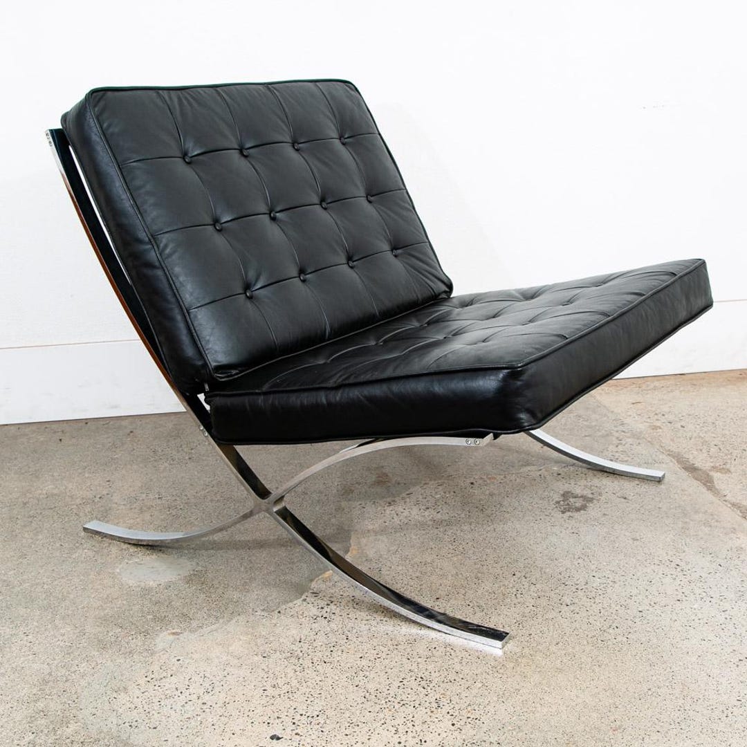 Mid Century Modern Lounge Chair Barcelona Black Leather Selig Imperial ...