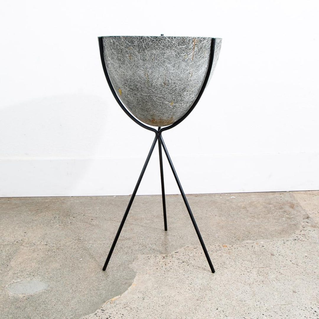 Mid Century Modern Planter Kimball Bullet Round Atomic Plant Stand Blue ...