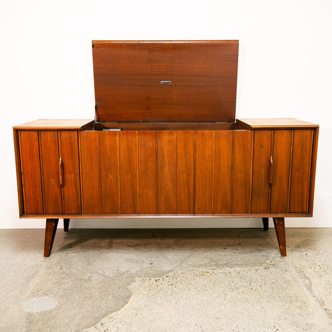 Mid Century Modern Credenza Stereo Console Record Player Zenith Hifi ...