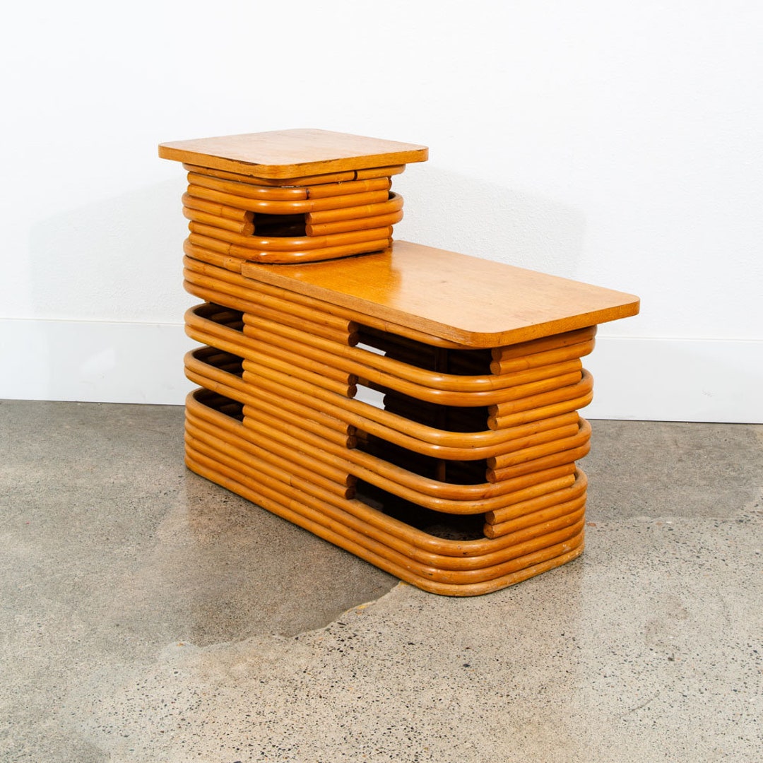 Mid Century Modern Side Table End Bamboo Paul Frankl Rattan Step up Oak ...