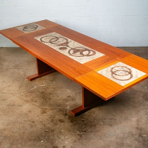 Mid Century Danish Modern Dining Table Ceramic Tile X2 Drop Leaf Teak ...