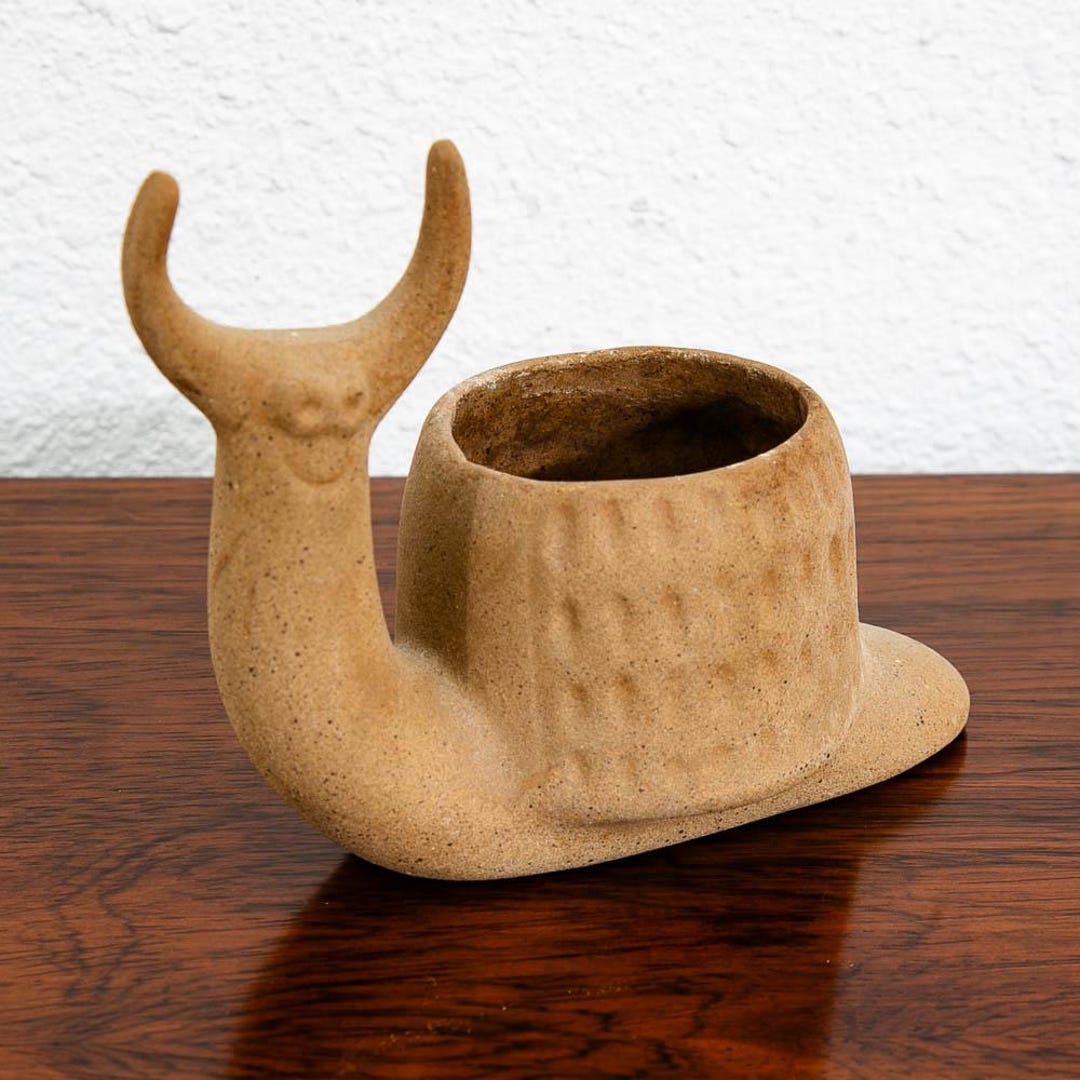 Mid Century Modern Art Pottery Snail Planter Pot Figurine Ceramic Matte ...