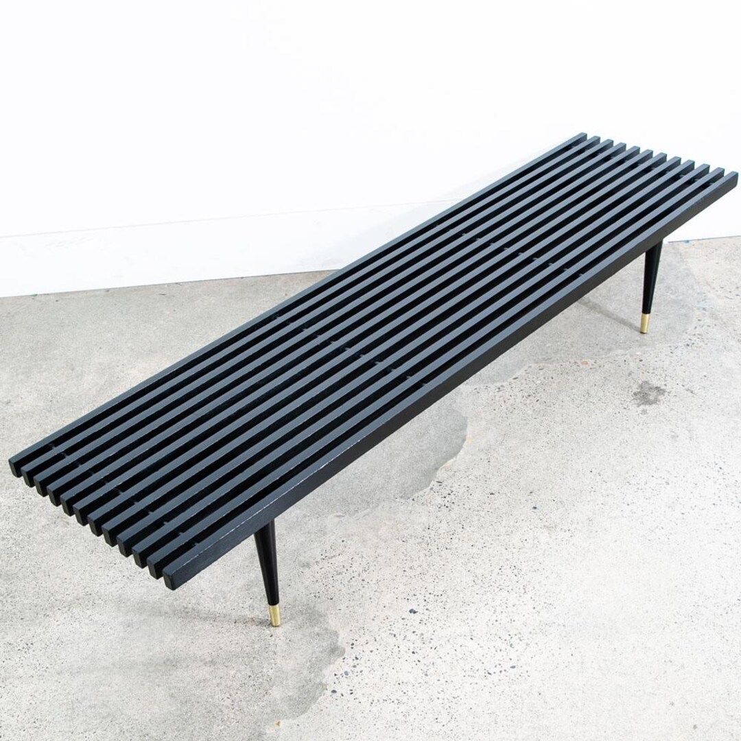 Mid Century Modern Slat Bench Coffee Table Wood Black Vintage Denmark ...