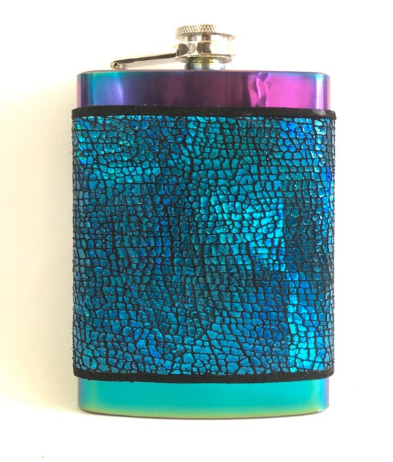 8 oz Hip Flask Rainbow Anodized w Iridescent Crackle Foil | Etsy