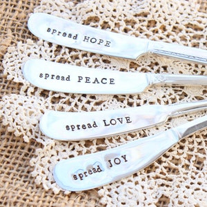 Spreader Set - Hand Stamped - Love Peace Hope Joy - Four (4) - Vintage ...
