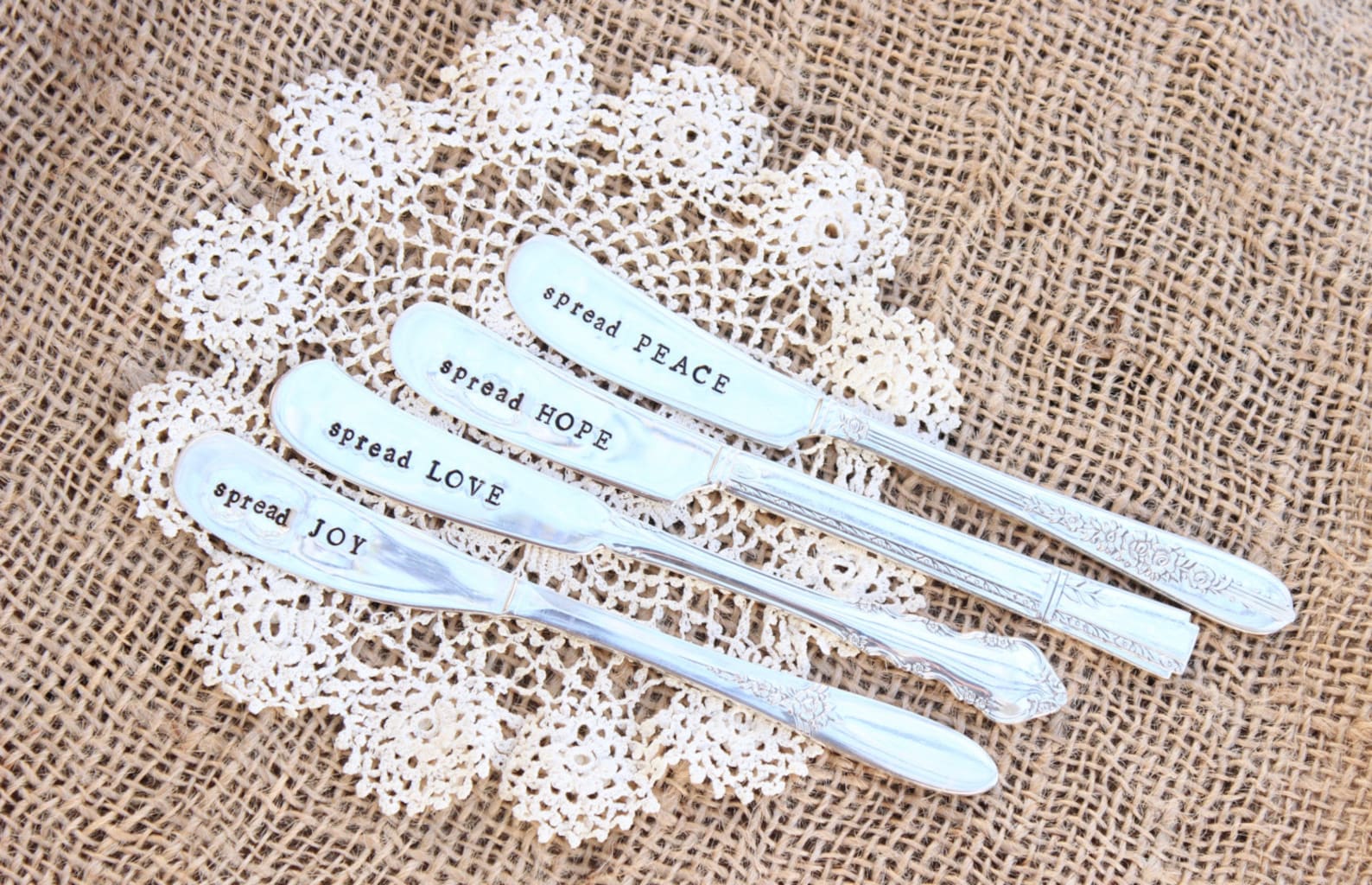 Spreader Set Hand Stamped LOVE Peace HOPE Joy Four 4 - Etsy