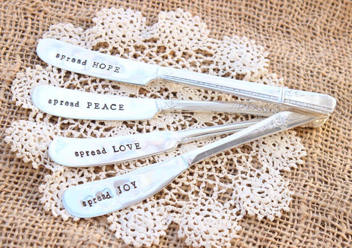 Spreader Set Hand Stamped LOVE Peace HOPE Joy Four 4 - Etsy