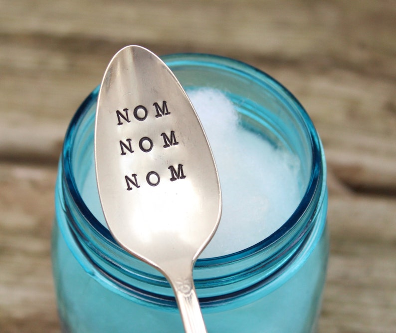 Hand Stamped "nom Nom Nom" Vintage Silver Plated Spoon - Etsy