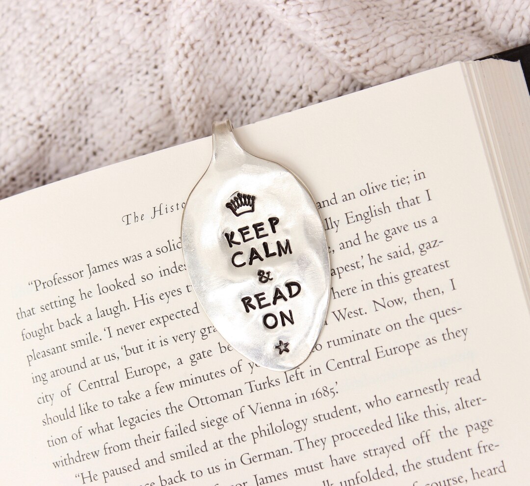 Keep Calm and Read on Bookmark Handstamped Spoon Mothers Day Gift for ...