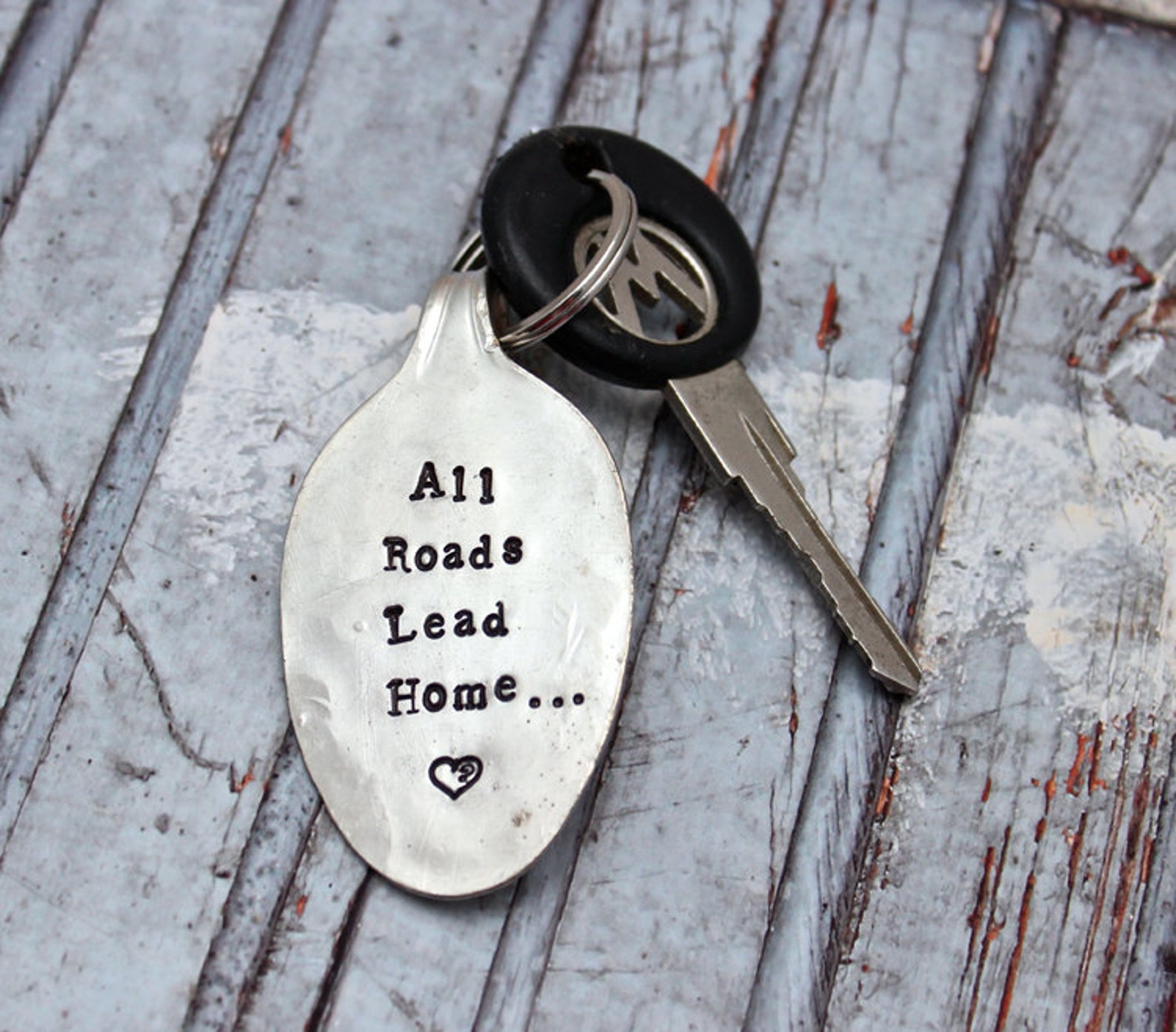 All Roads Lead Home Keychain Vintage Silver Plated Flattened | Etsy