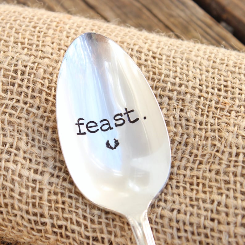 Feast - Hand Stamped Serving Spoon - Thanksgiving - Christmas Season ...