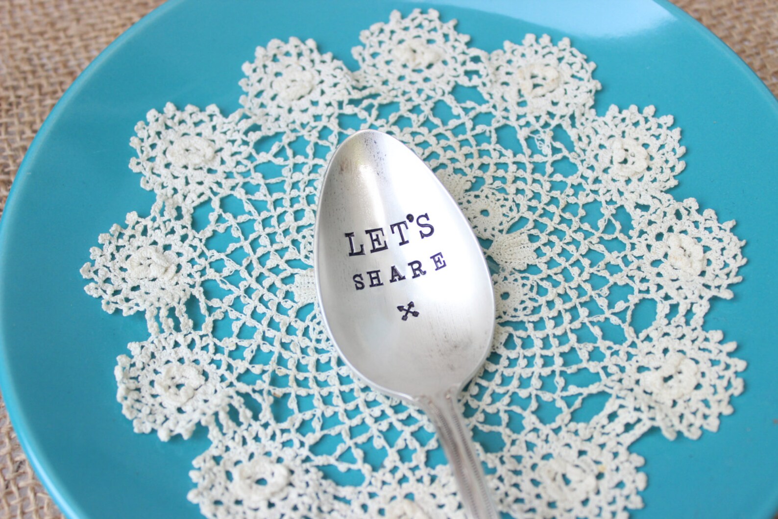 Hand Stamped Vintage Silver Plate Spoon - Let's Share - Etsy