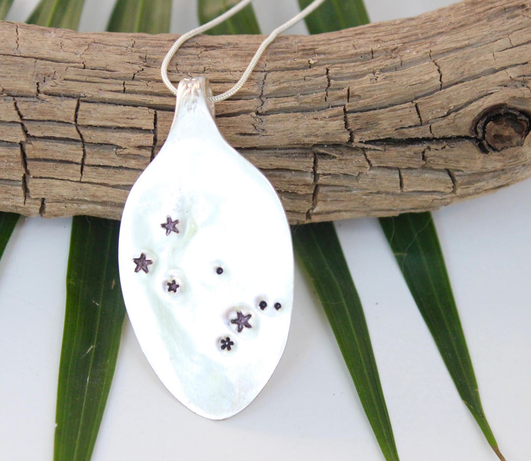 Zodiac Necklace - Gemini Constellation - Silver Spoon Pendant - Vintage ...