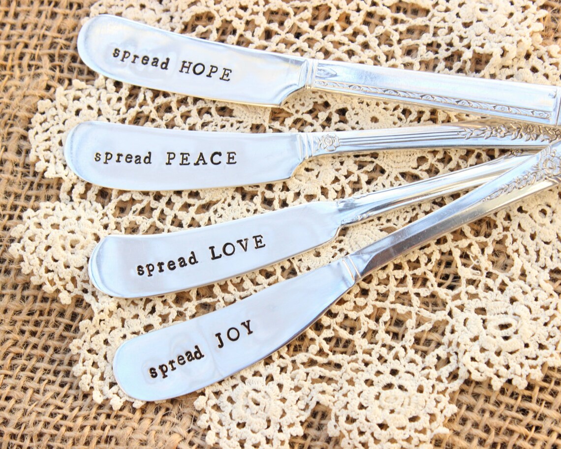 Spreader Set Hand Stamped LOVE Peace HOPE Joy Four 4 - Etsy