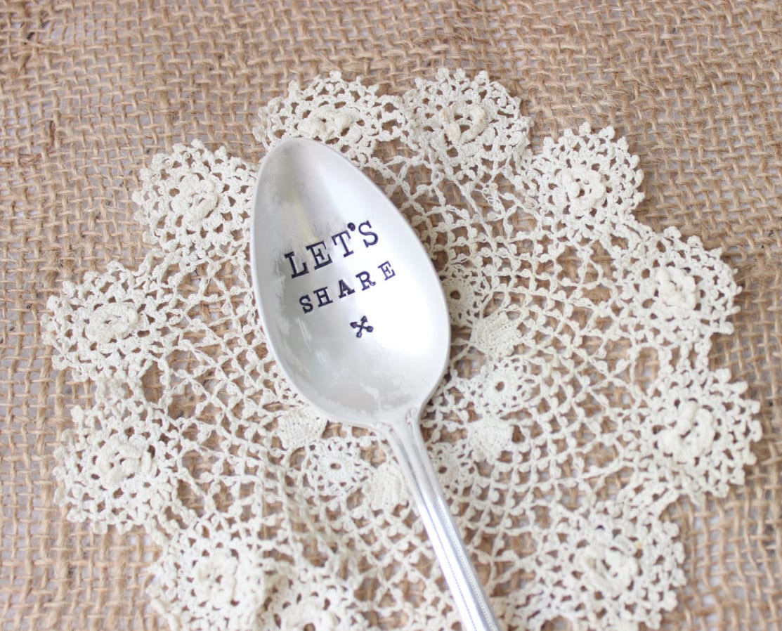 Hand Stamped Vintage Silver Plate Spoon - Let's Share - Etsy