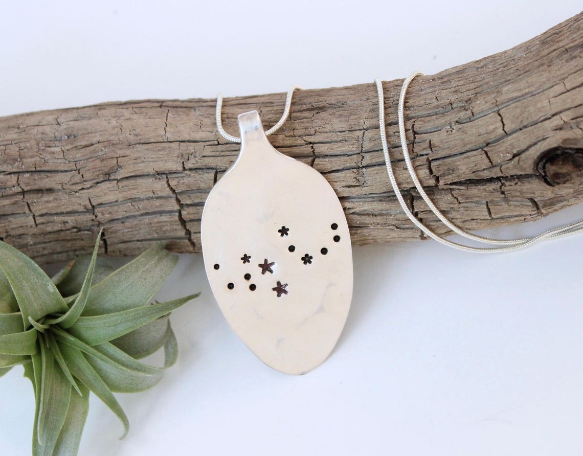 Zodiac Necklace Custom Constellation Silver Spoon Pendant - Etsy