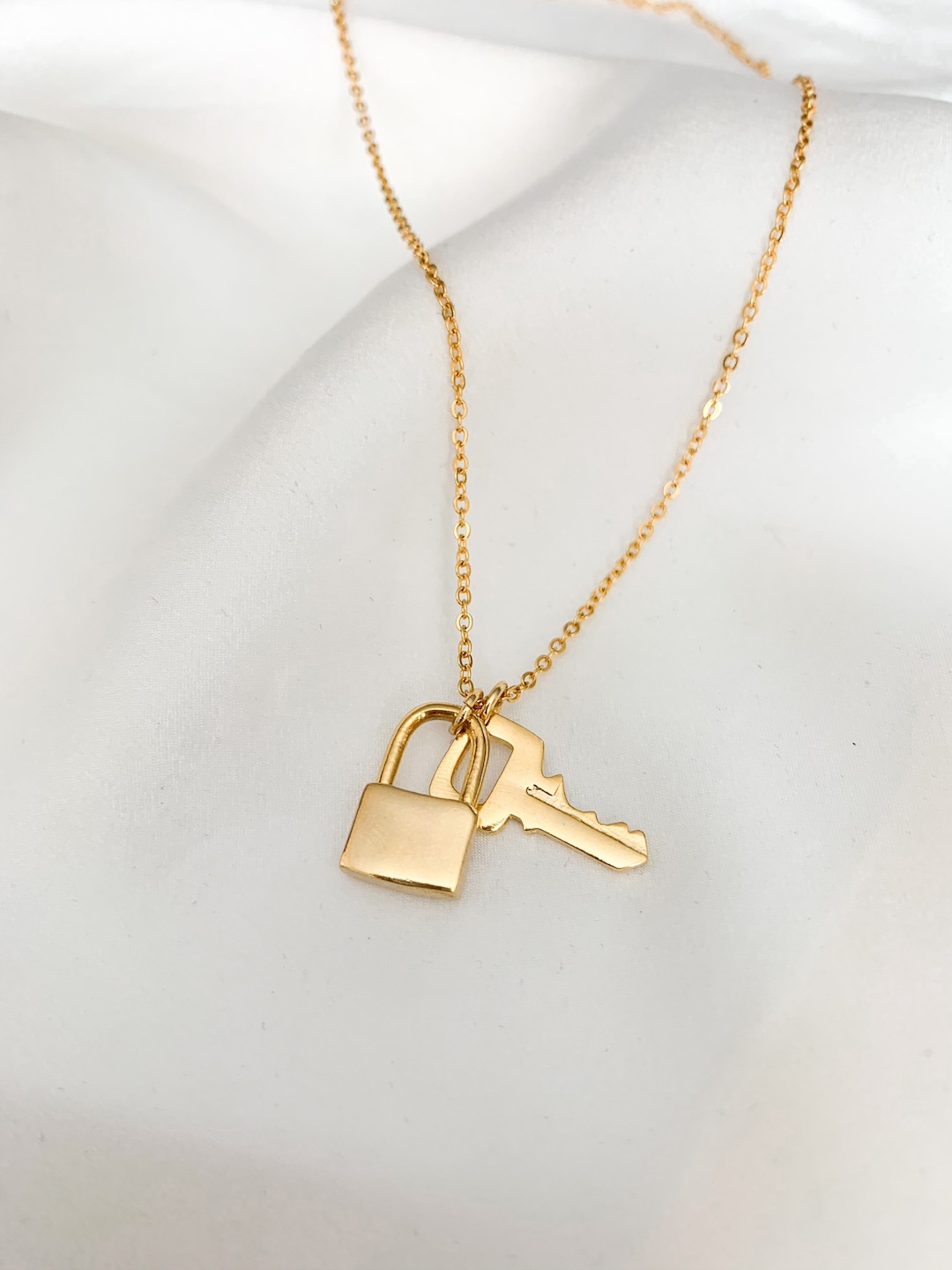 Gold Padlock and Key Charm Necklace Love Lock Pendant Simple - Etsy