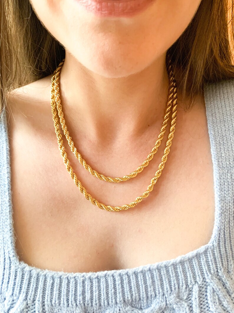 18k GF Gold Filled Braided Rope Chain Necklace Adjustable | Etsy