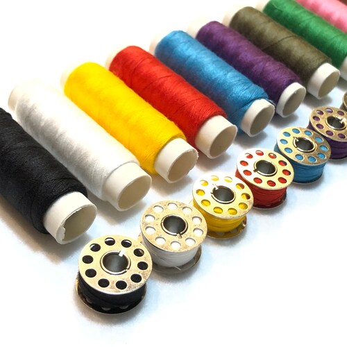 Set of 10 Colorful Spools and Matching Bobbins Polyester High - Etsy