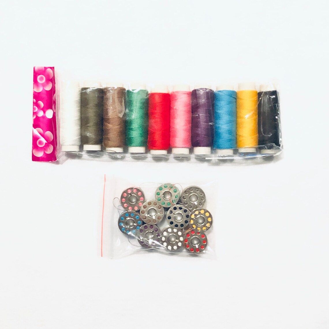 Set of 10 Colorful Spools and Matching Bobbins Polyester High - Etsy