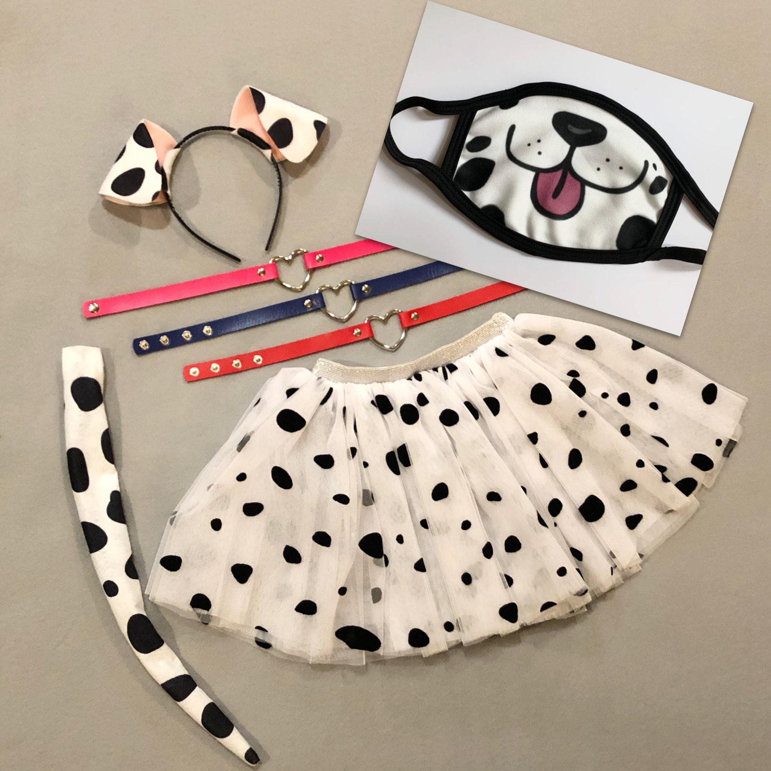 Dalmatian Dog Ears Headband Tail Tutu Iron on Spots Collar | Etsy