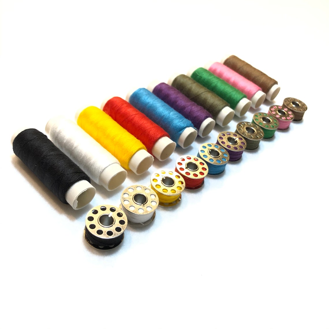 Set of 10 Colorful Spools and Matching Bobbins Polyester High - Etsy