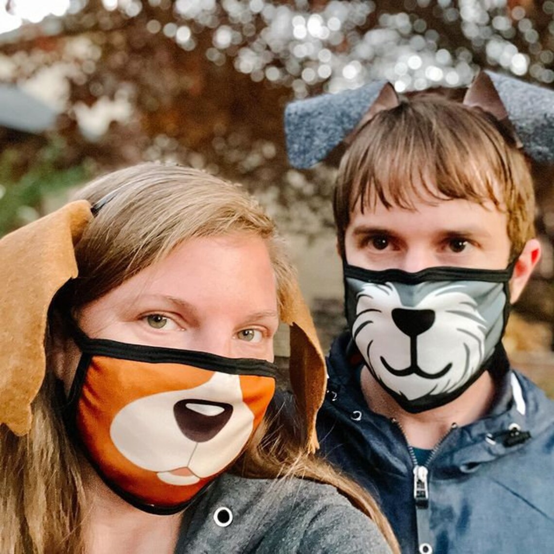 Grey Dog Face Mask Nose Mouth Ears Clothe Facemask With Nose Wire and ...