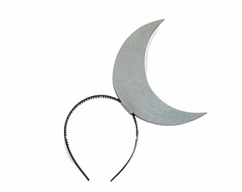 PartyEars Crescent Moon Headband Light Grey Silver Birthday Party Favors Supplies Kid Children Child Adult Toddler Baby Babies Halloween Costume