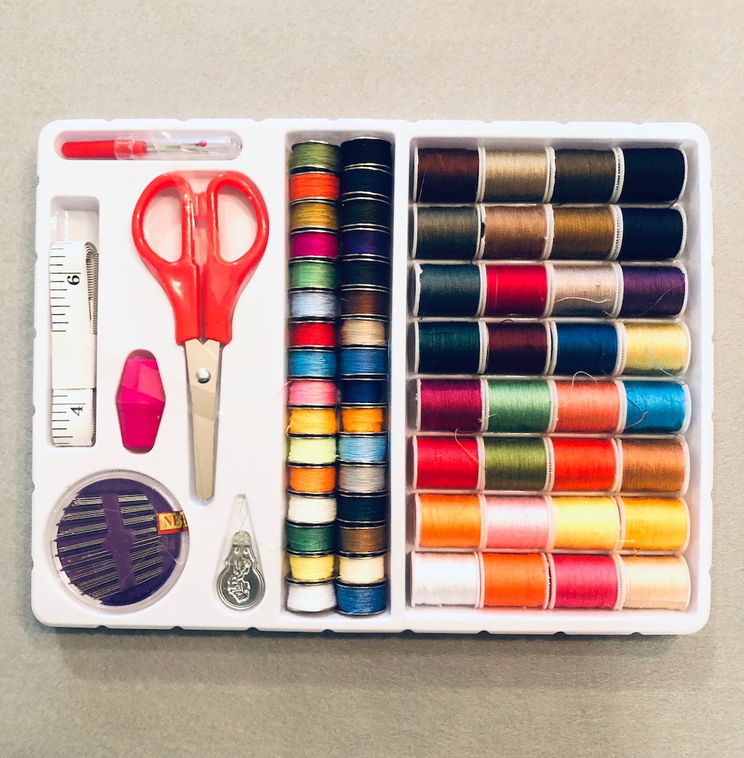Sew Kit Set Thread Spools, Bobbins, Needles, Thimbles, Scissors, Seam ...