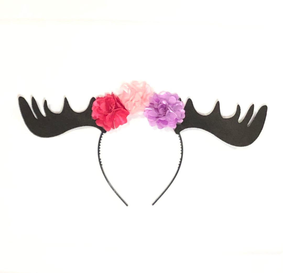 Moose Antlers With Flowers Headband Birthday Party Ears Favors Woodland ...