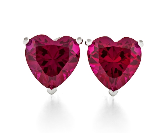 Heart Shape Diamond Cut 6x6 7x7mm Created Ruby 925 Sterling | Etsy