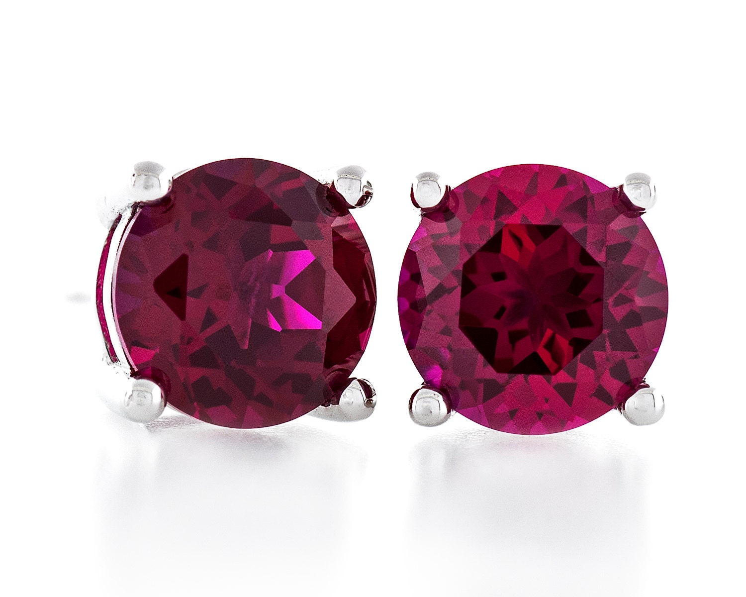 Round Diamond Cut 6mm 7mm Created Ruby 925 Sterling Silver | Etsy