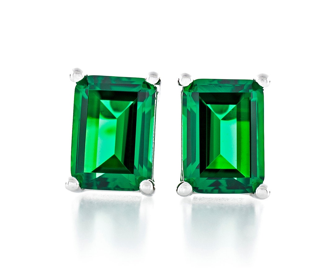 Octagon Shape Diamond Cut 7x5 - 10x8mm Synthetic Emerald 925 Sterling ...