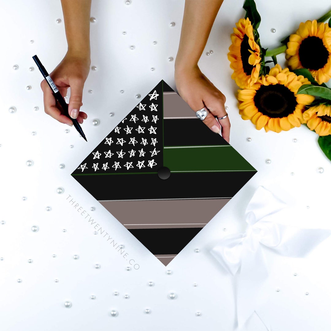 Graduation Cap Decoration | Custom Grad Cap | Thin Green Line | Flag - Etsy