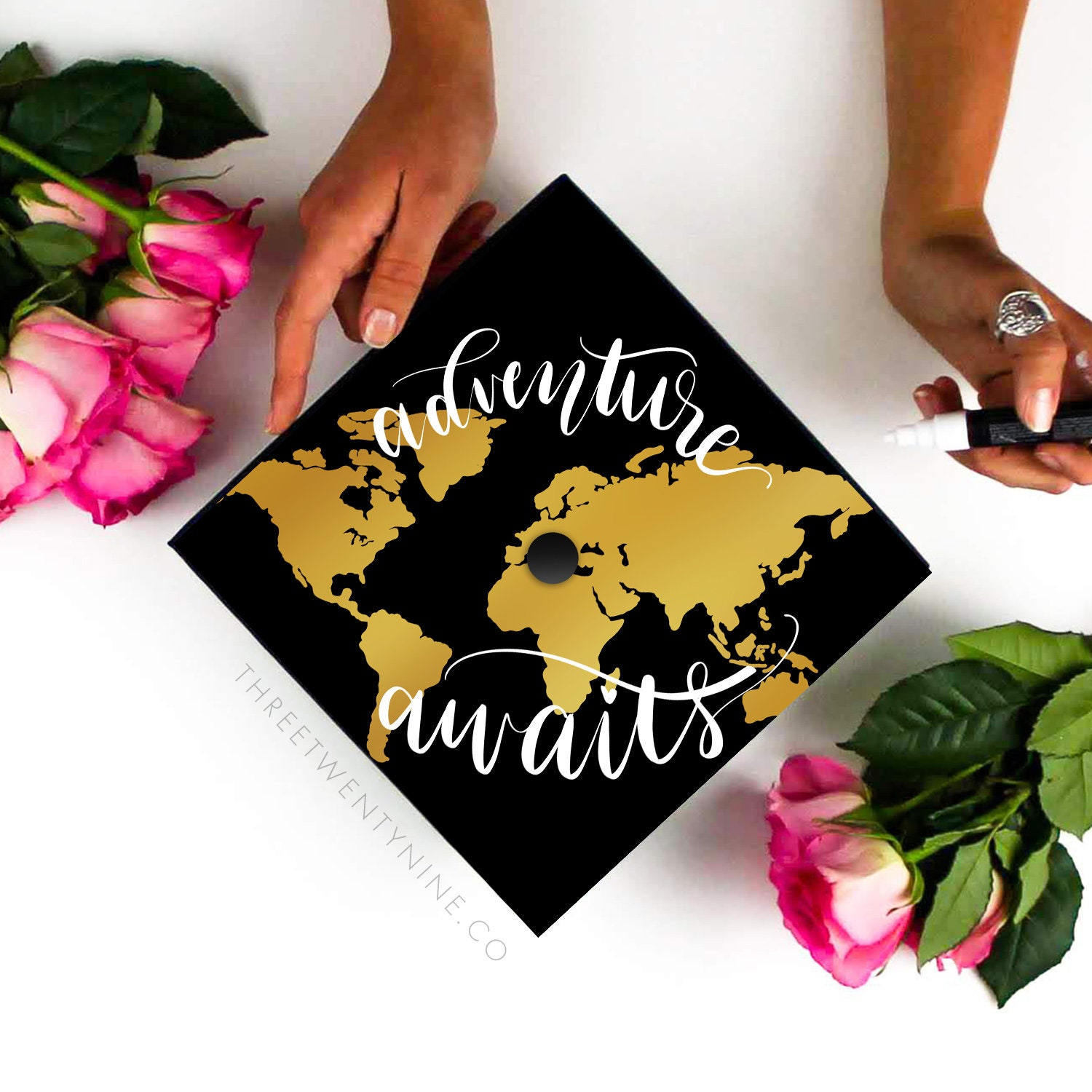 Adventure Awaits Graduation Cap Decal | World Map Design - Etsy
