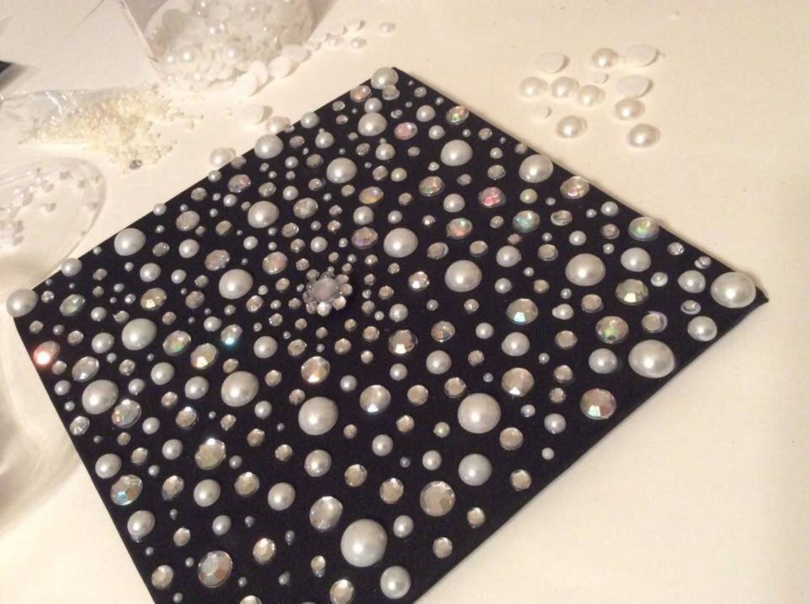 Graduation Cap | Pearls & Glitz Silver Rhinestone | Grad Cap ...