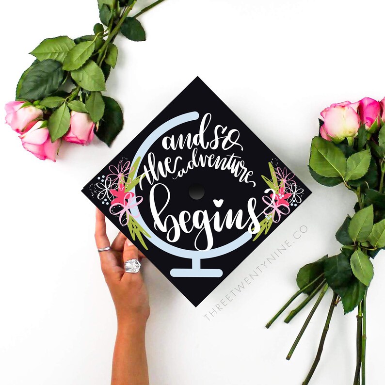 Handwritten Graduation Cap Decal | Adventure Begins Cardstock Design - Etsy