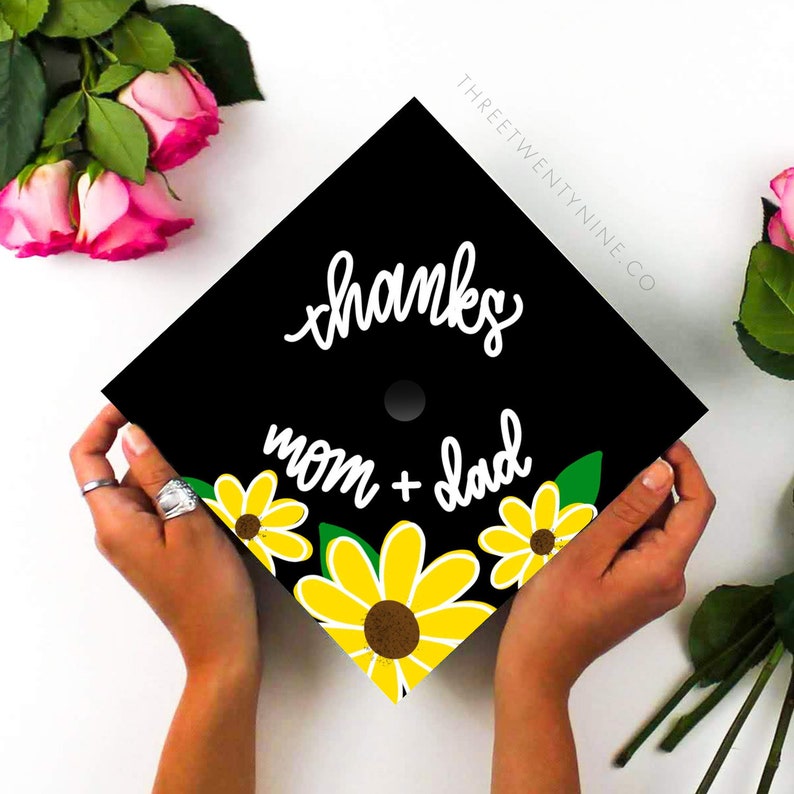Graduation Cap Decal DOWNLOAD ONLY Thanks Mom and Dad | Etsy