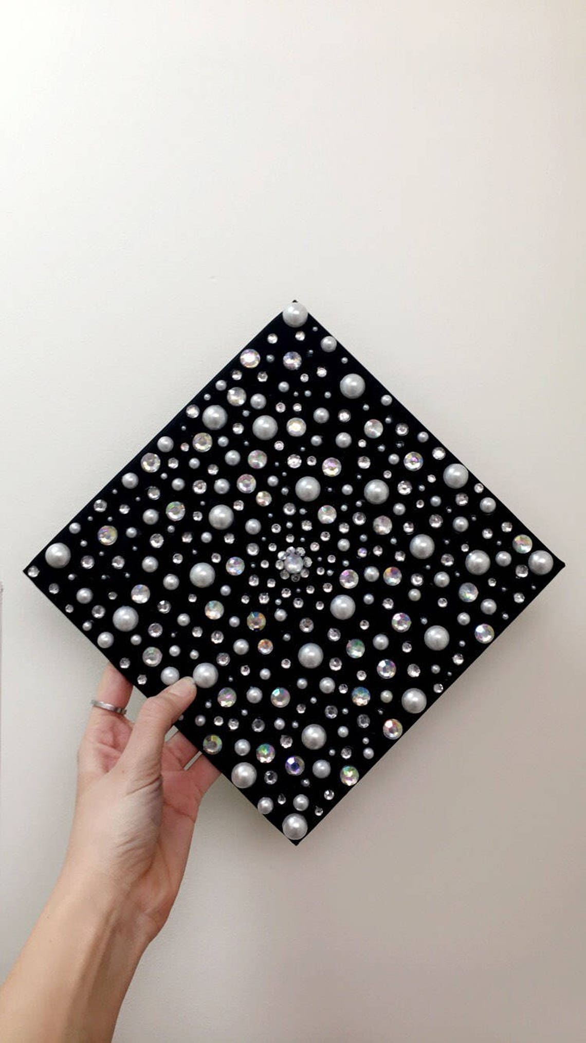 Graduation Cap | Pearls & Glitz Silver Rhinestone | Grad Cap ...