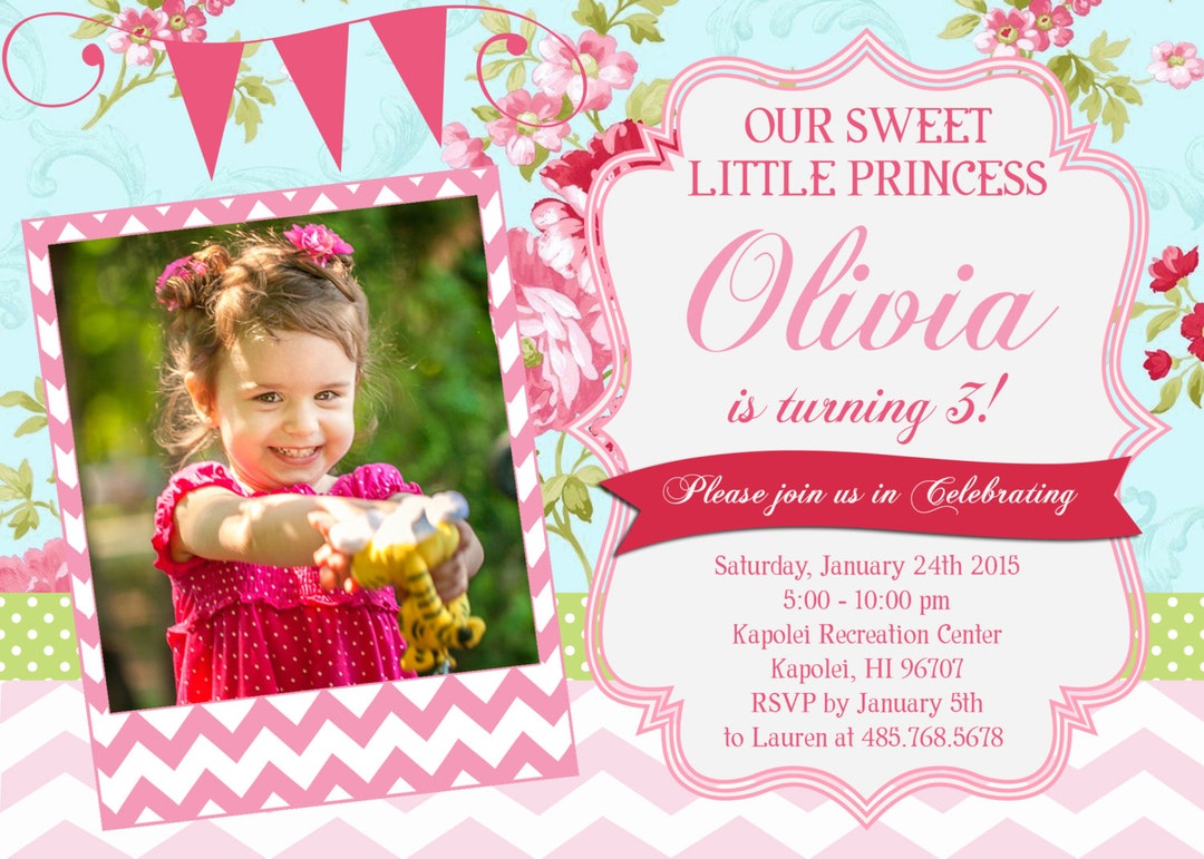 Shabby Chic Birthday Photo Invitation Sweet Princess Invite - Etsy