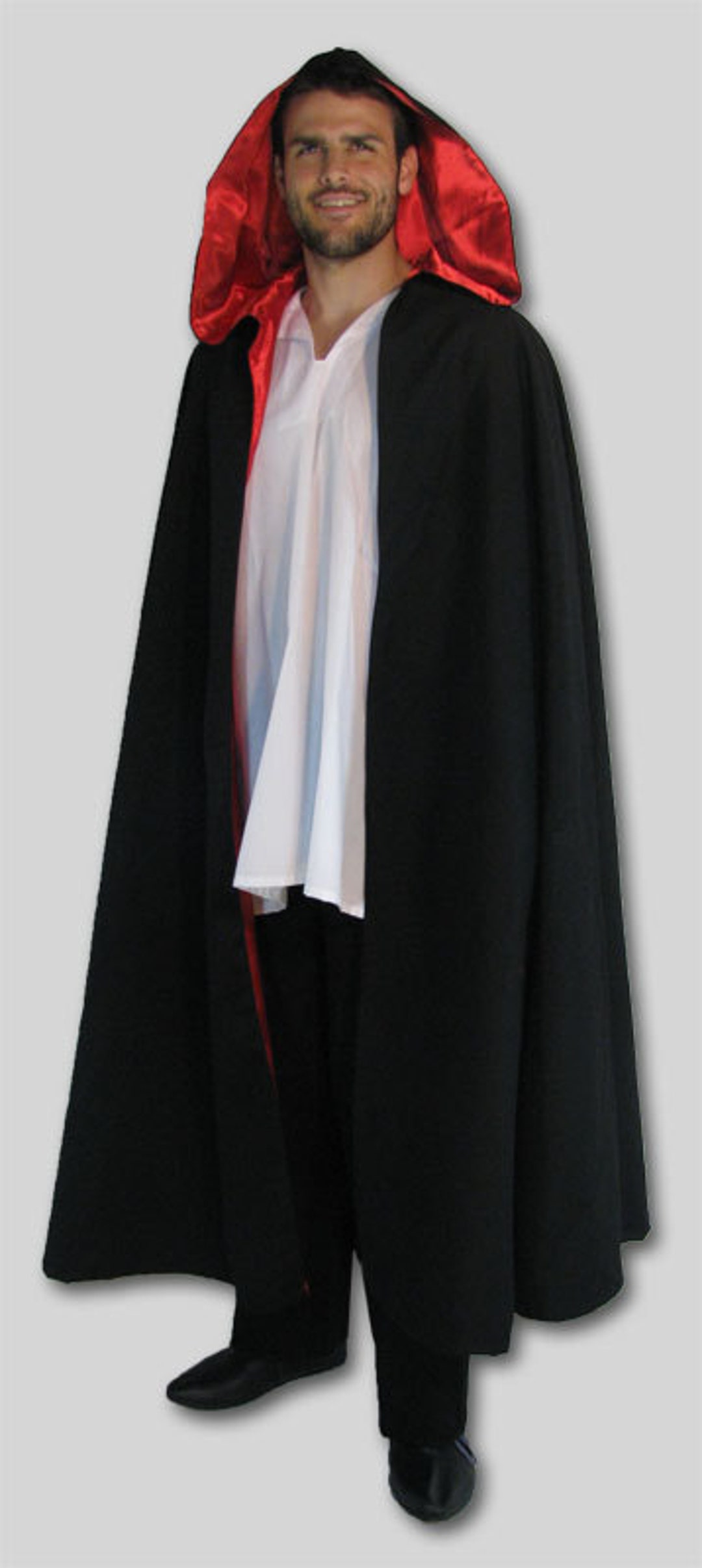 Large Black Cloak Lined in Red Satin. Full Hood - Etsy