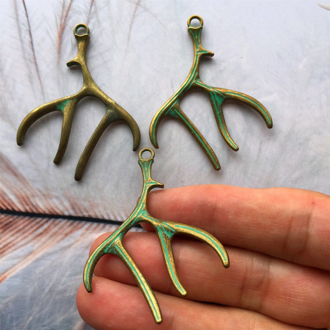 New Color Wholesale 20pcs 52x40mm Antiqued Green Elk Antler/deer Horn ...